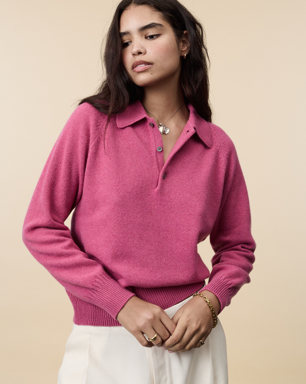Women's Indian Pink cashmere polo – Tricot