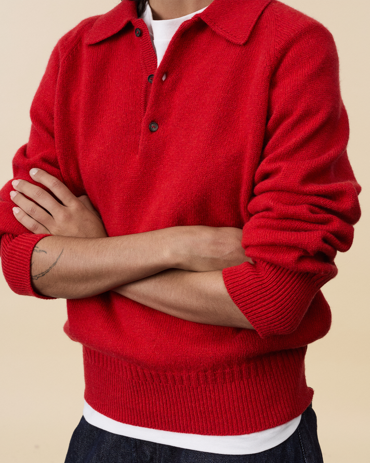 Women's red cashmere polo – Tricot