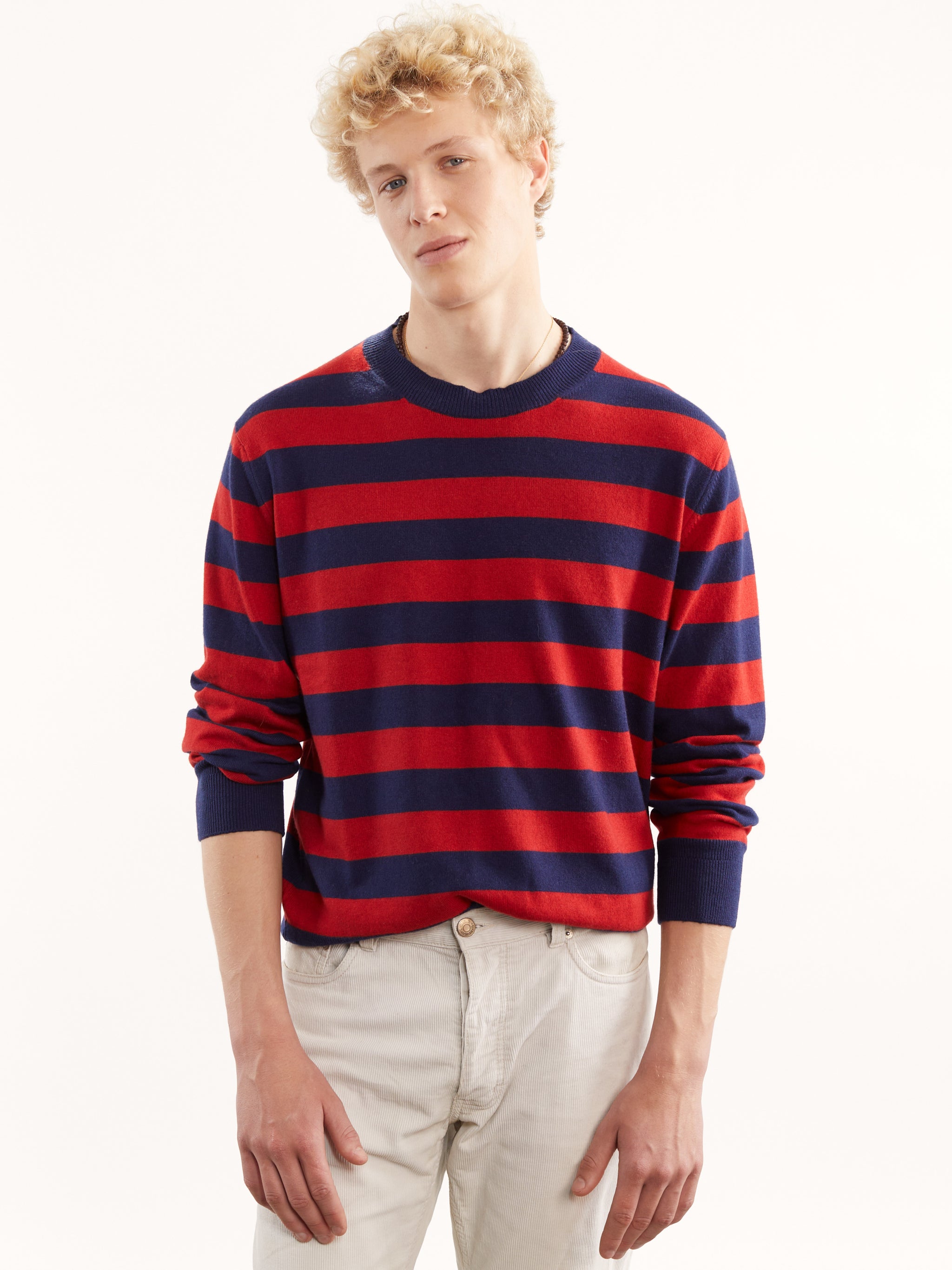 Crewneck cashmere and cotton navy and red Men | Tricot